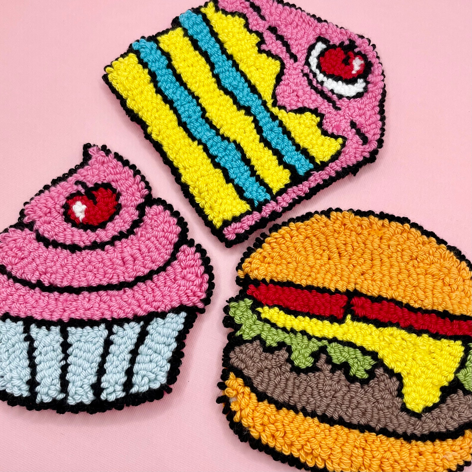 Comic Style Cupcake Tufted Mug Rug Cute Handmade Punch Needle Coaster ...