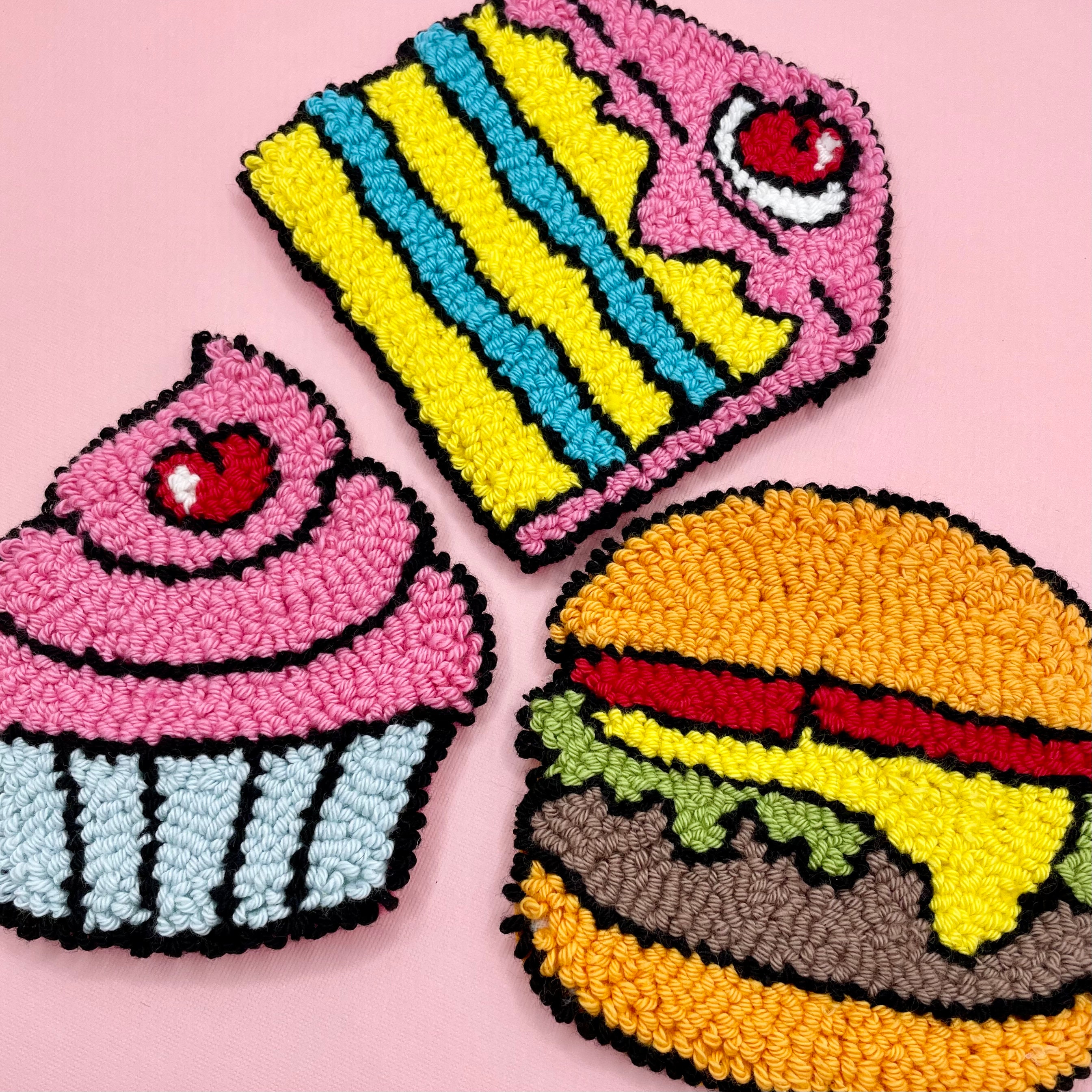 Comic Style Cupcake Tufted Mug Rug Cute Handmade Punch Needle Coaster ...