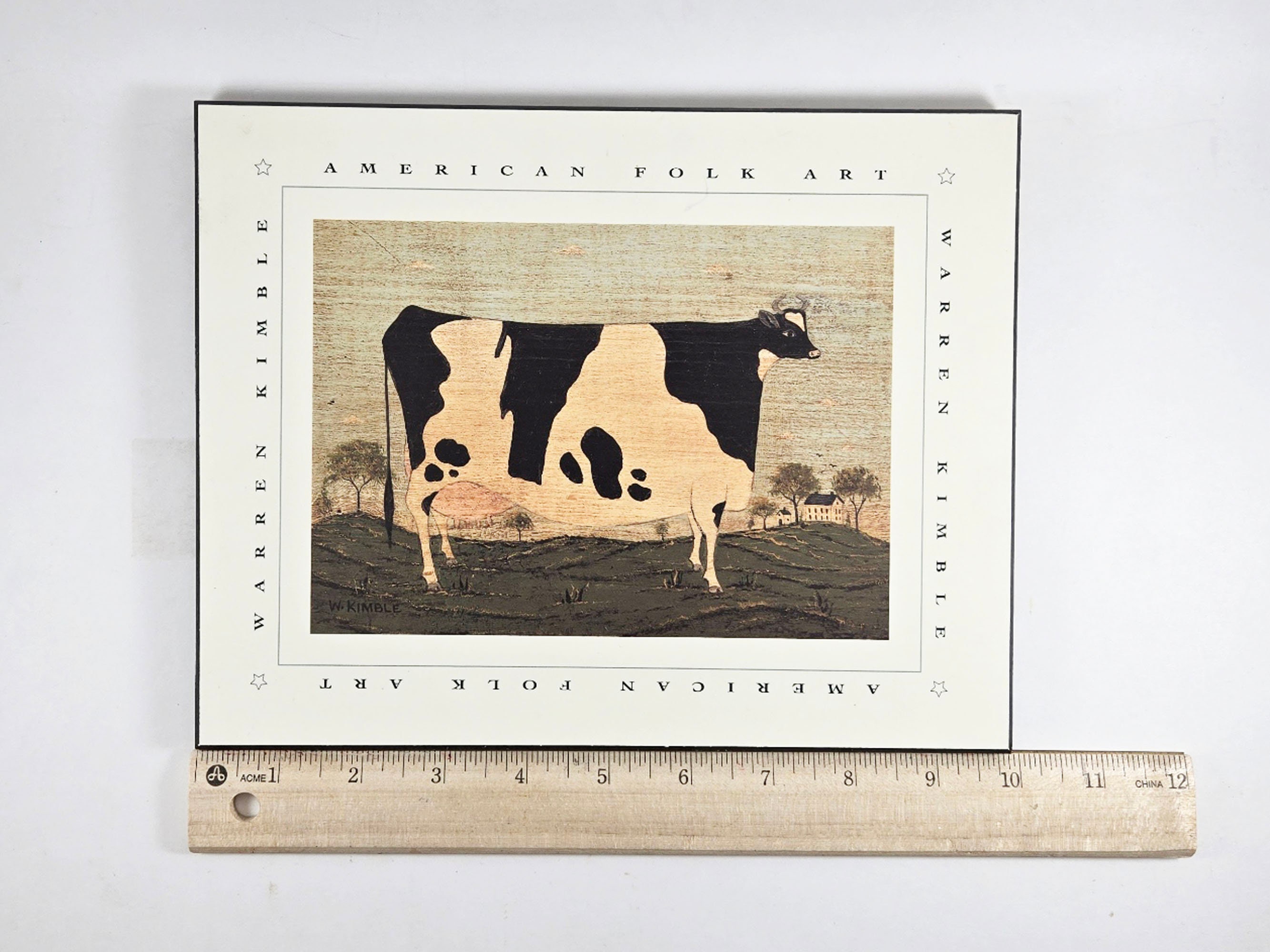 Warren Kimble Folk Art Cow Print Vintage 8 X 10 Plaque Primitive Style ...