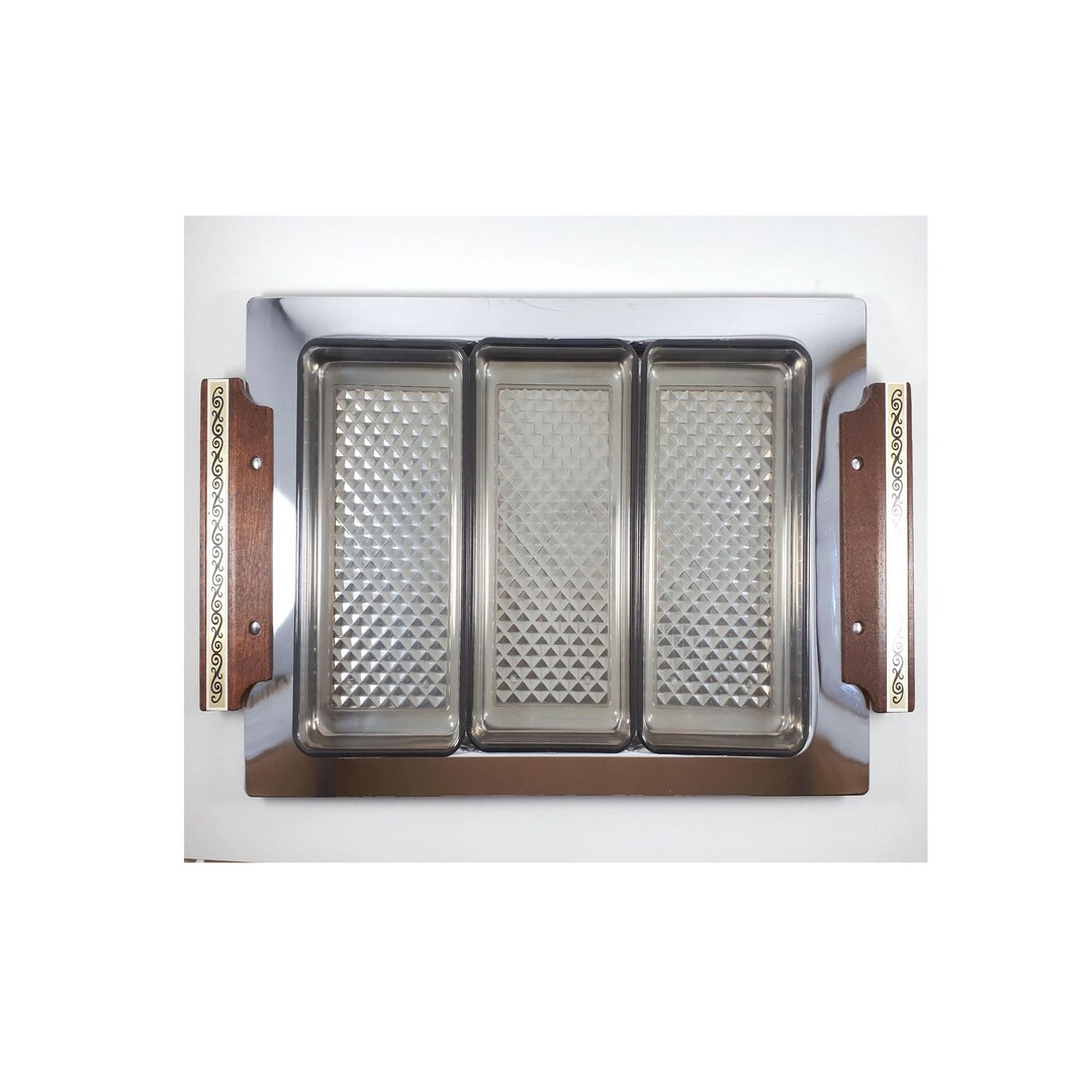 Kromex Serving Tray With Three Plastic Inset Dishes Chrome Plated Mid ...