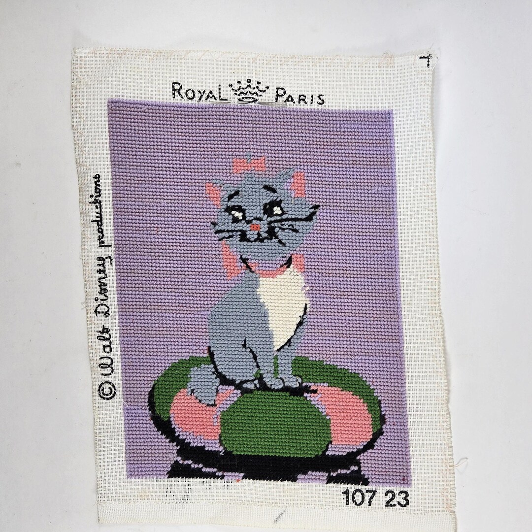 Disney Cat Needlepoint; Almost Completed Disney Embroidery Royal Paris ...