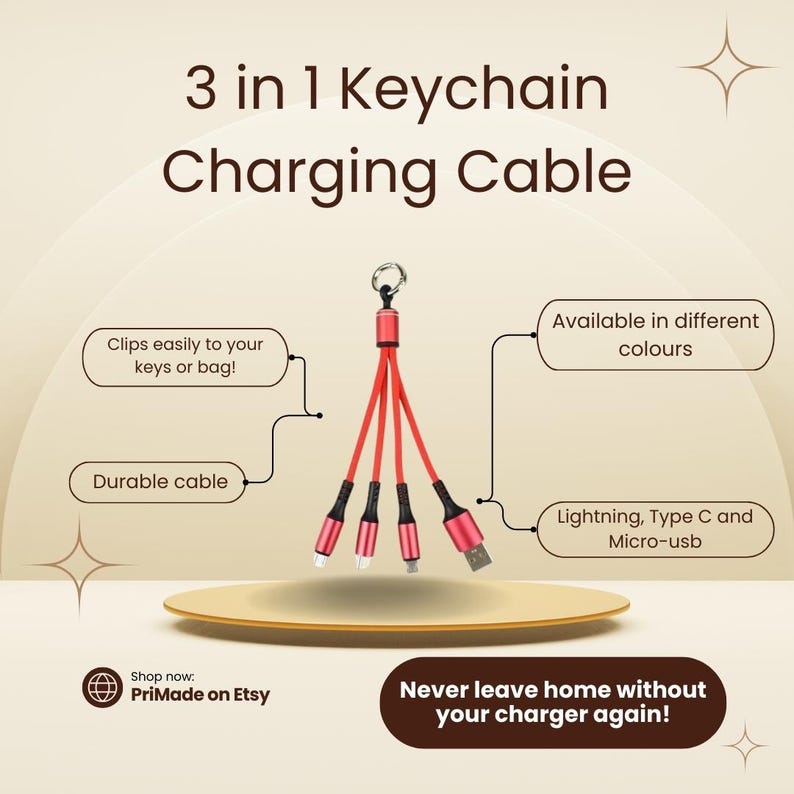Multi Charging Cable Keychain | 3 in 1 Lead for Lightning/type C/micro ...