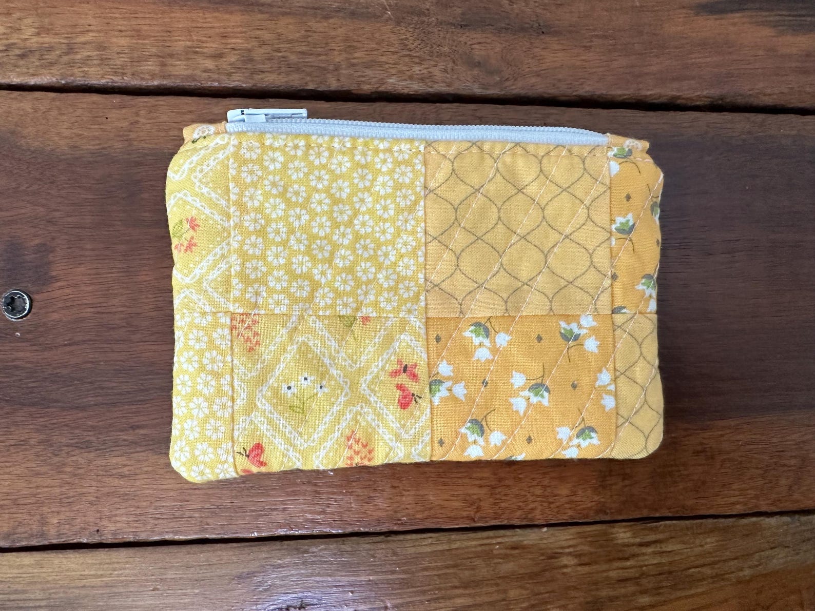 Handmade Quilted Cotton Purse: Yellow Irish Chain Design With Leather ...