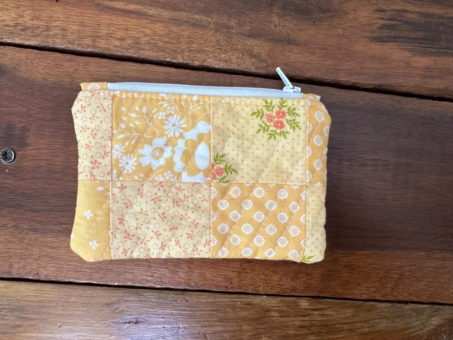 Handmade Quilted Cotton Purse: Yellow Irish Chain Design With Leather ...