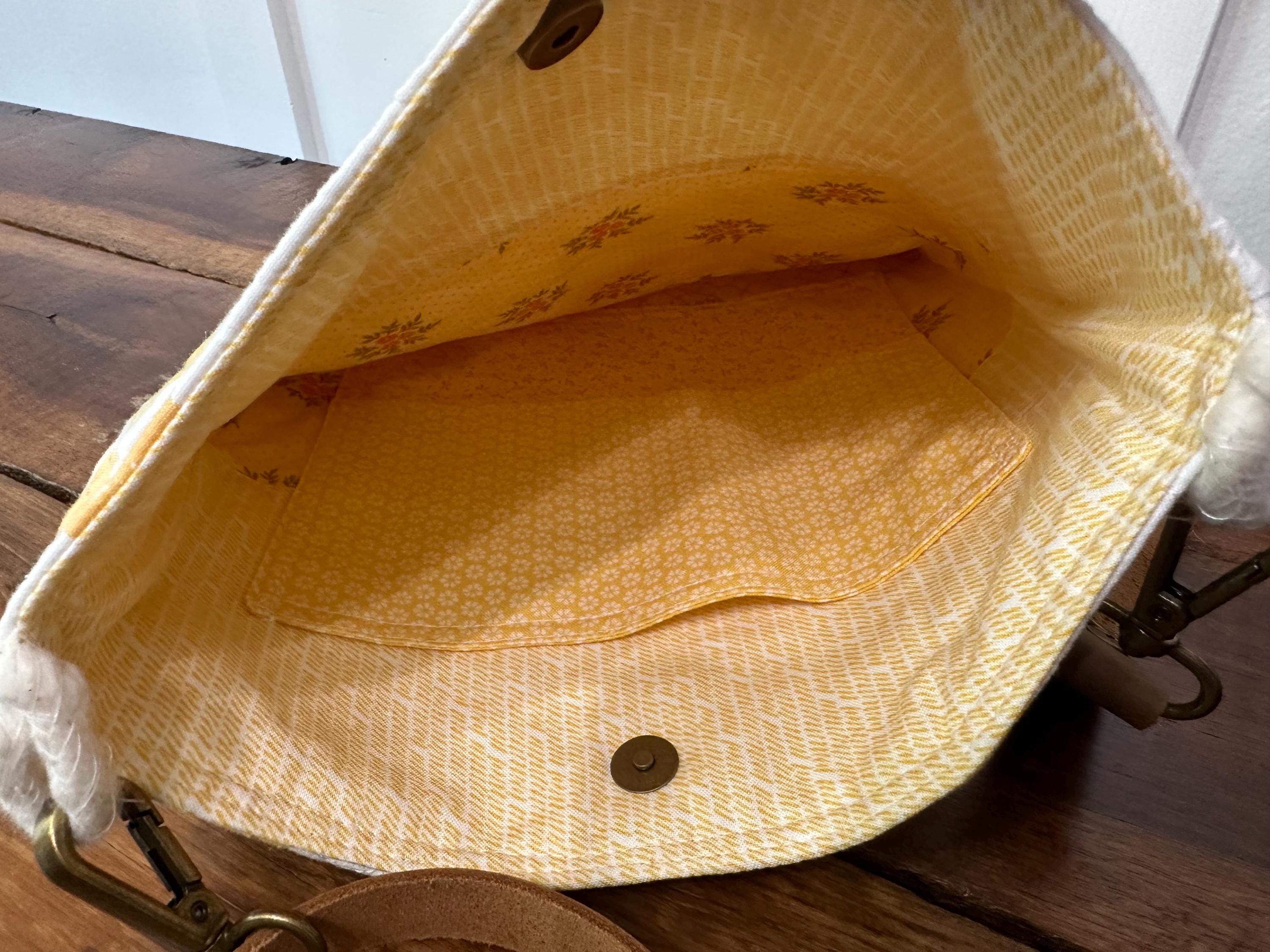 Handmade Quilted Cotton Purse: Yellow Irish Chain Design With Leather ...