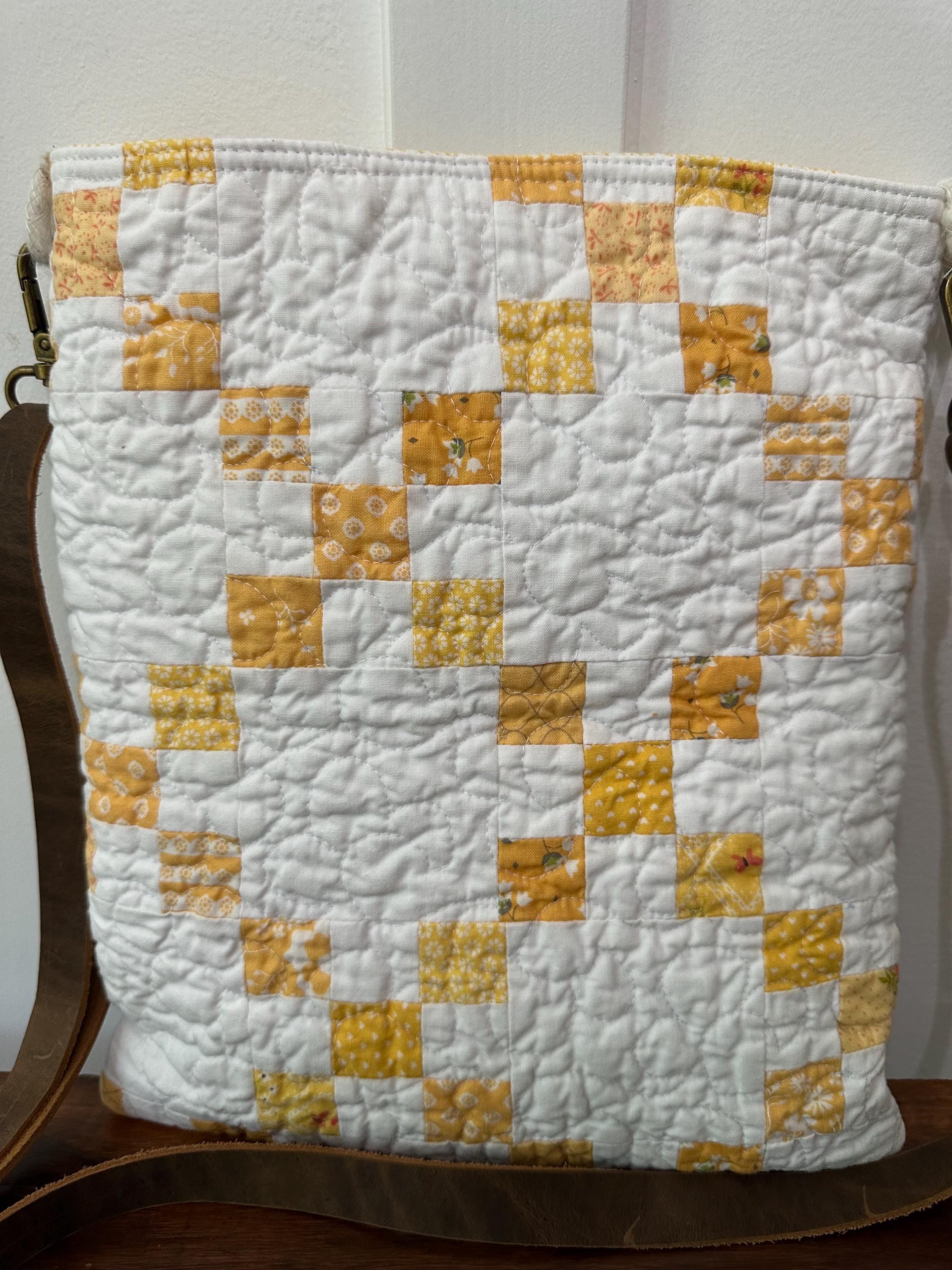 Handmade Quilted Cotton Purse: Yellow Irish Chain Design With Leather ...