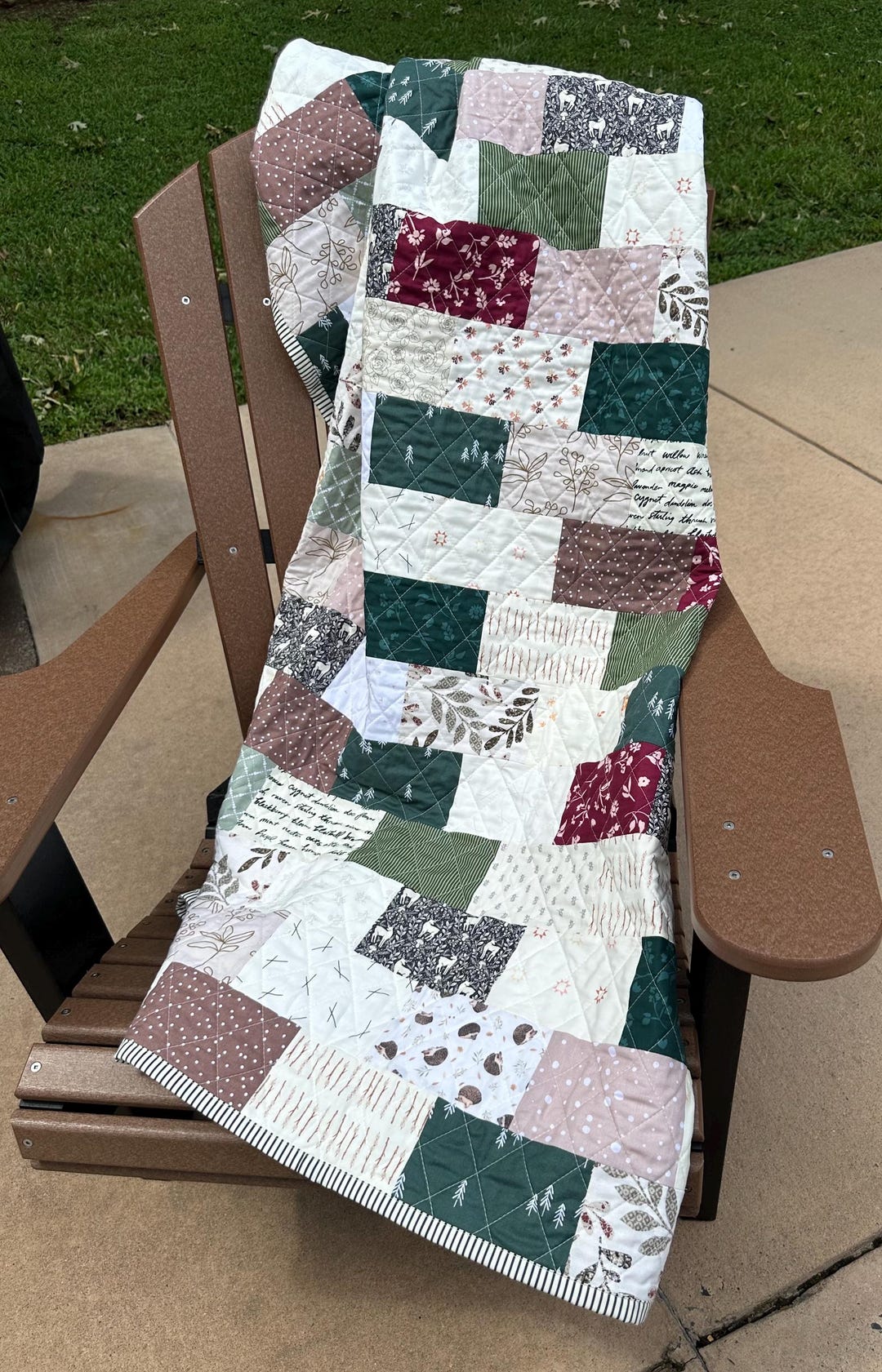 Handmade Patchwork, Scrappy Quilt/throw With Flowers, Trees, Deer and ...