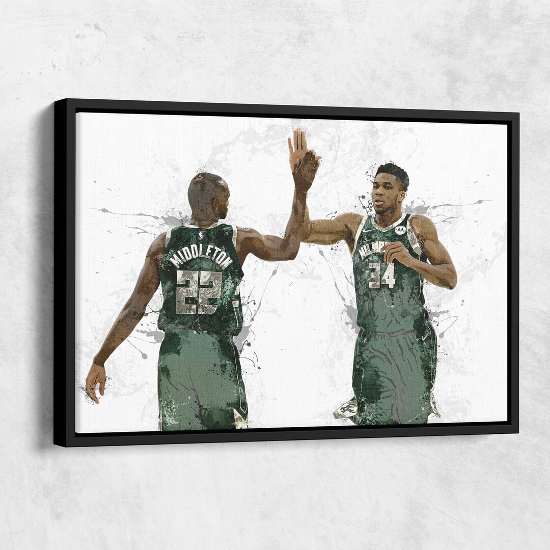Giannis Antetokounmpo Khris Middleton Art Milwaukee Bucks NBA Hand Made ...