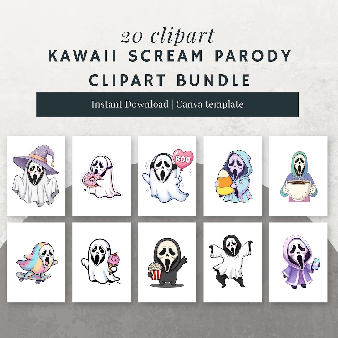 Kawaii Scream Parody Clipart Bundle | Cute Horror Ghost Mask Stickers ...