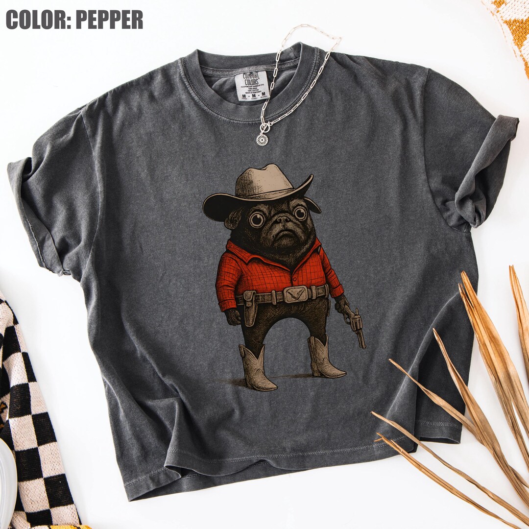 Comfort Colors® Cowboy Pug Dog Funny Western Outfit Shirt, Red Pug ...
