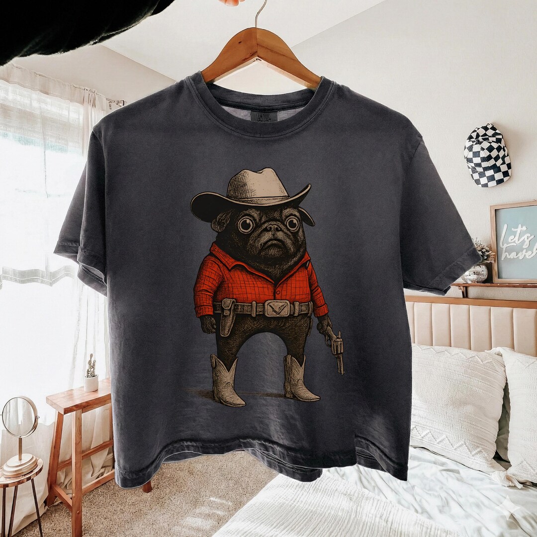 Comfort Colors® Cowboy Pug Dog Funny Western Outfit Shirt, Red Pug ...