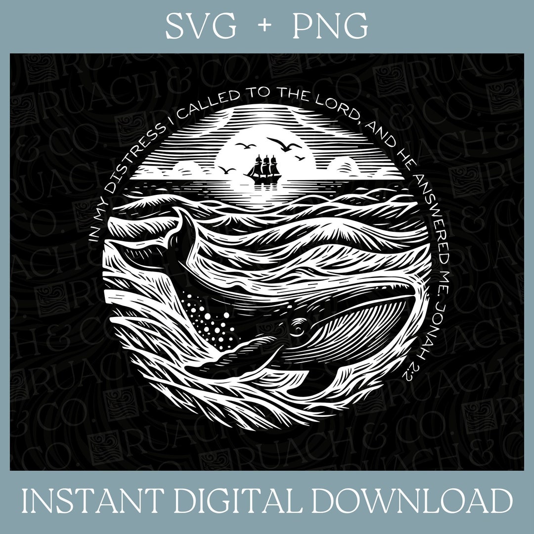 Jonah and the Whale Bible Verse SVG + PNG, Religious Digital Download ...