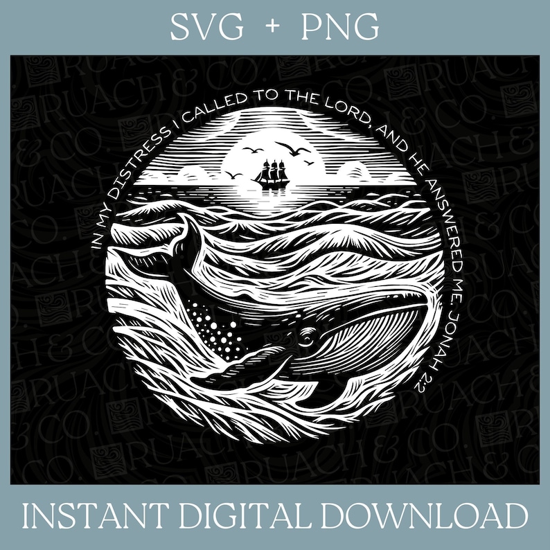 Jonah and the Whale SVG PNG: Bible Verse Christian Art (digital ...