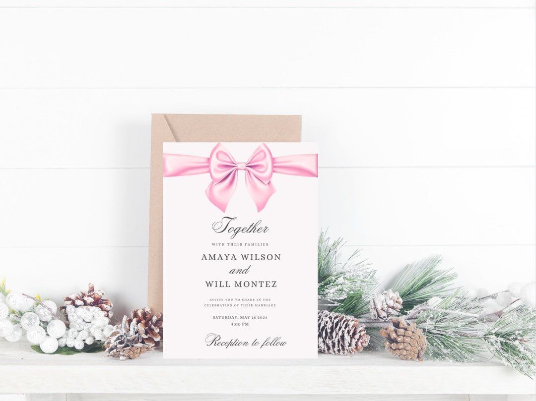 Pink Ribbon, Modern Wedding Invitation, Bow Wedding Invitation ...