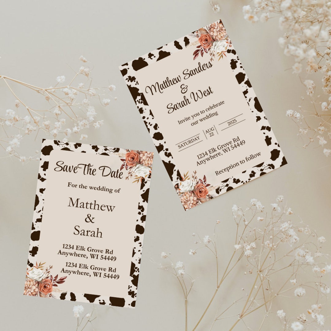 Cow Print Invites, Boho Wedding, Invitation Set, Country Invitation Set ...