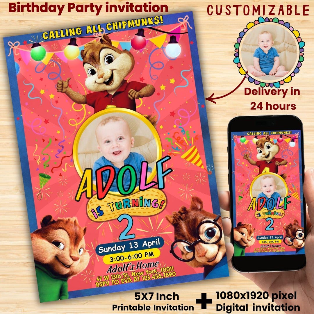 Alvin and the Chipmunks Photo Birthday Party Invitation,alvin ...