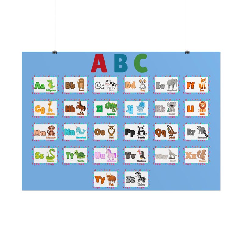 Animal Alphabet Poster for Kids, ABC Poster With Cute Animals, Nursery ...