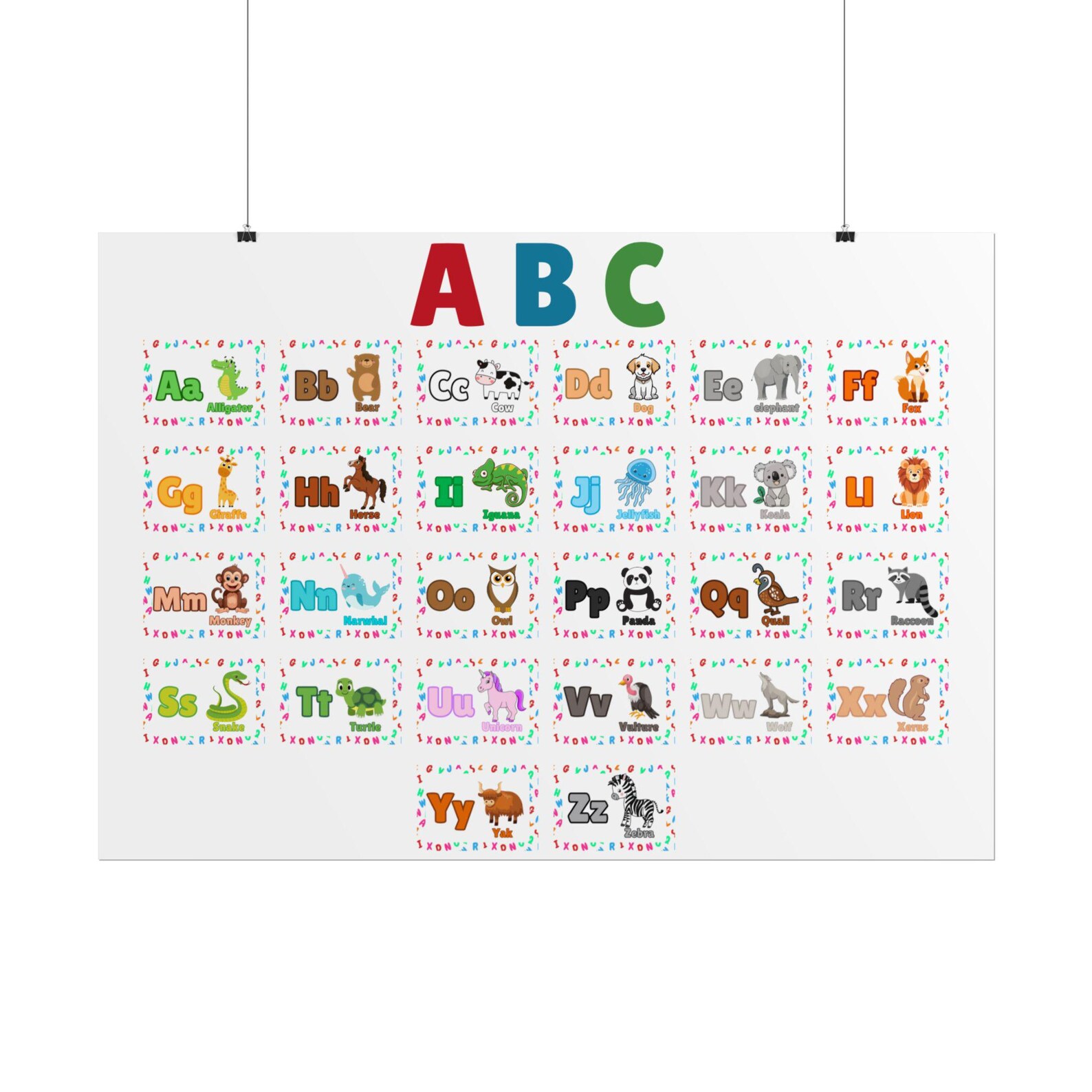 Animal Alphabet Poster for Kids, ABC Poster With Cute Animals, Nursery ...