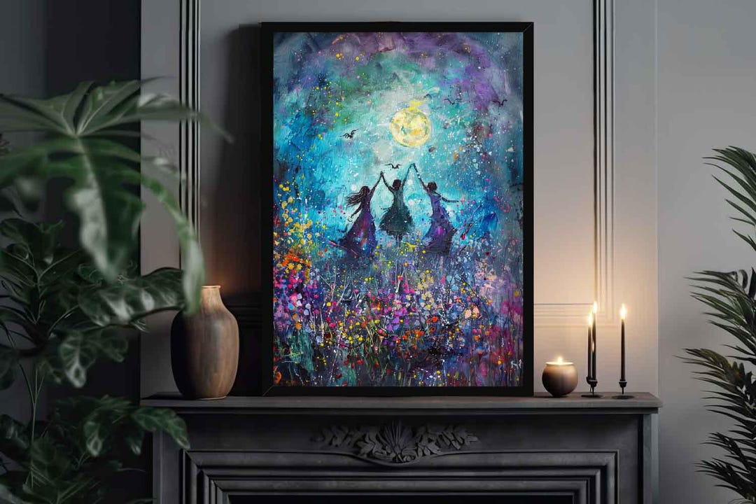 Witches Coven in Wildflowers Wall Art Print | Abstract Spooky Gothic ...