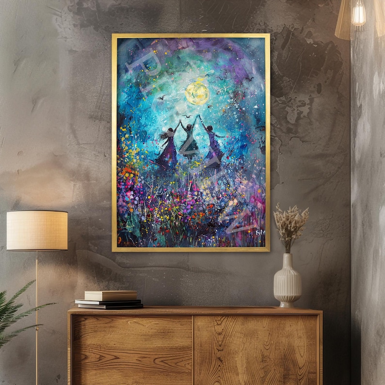 Witches Coven in Wildflowers Wall Art Print | Abstract Spooky Gothic ...
