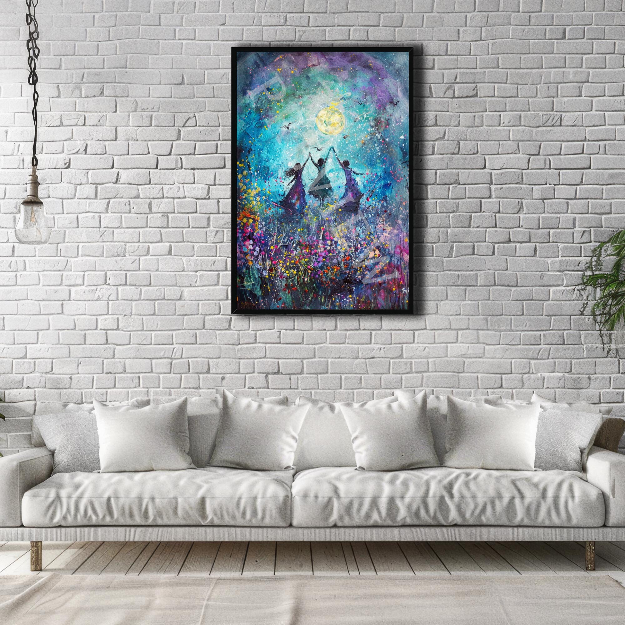 Witches Coven in Wildflowers Wall Art Print | Abstract Spooky Gothic ...
