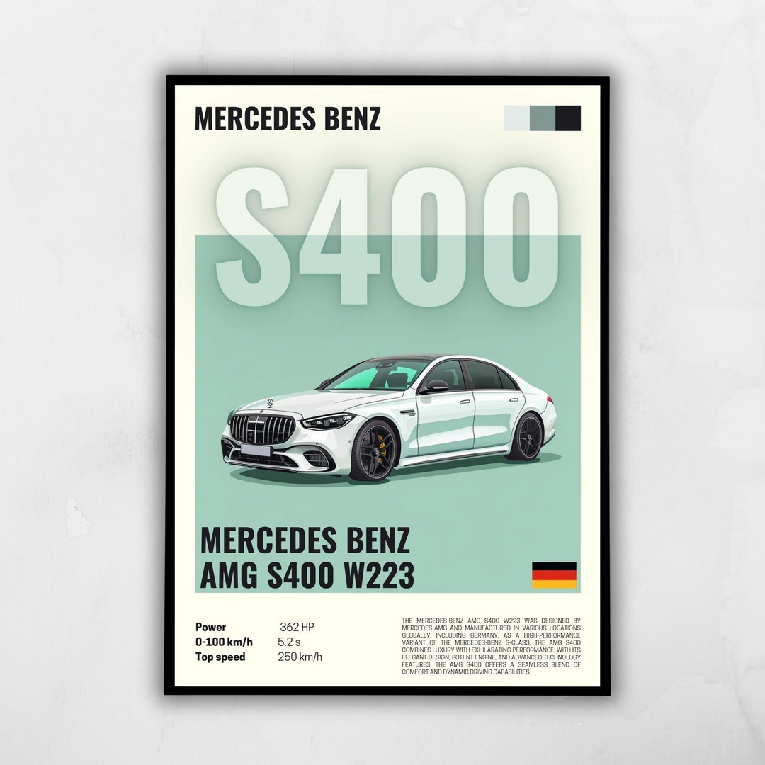 Mercedes Benz S400 W223 Poster Gift for Car Guy, Car Poster Wall Art ...