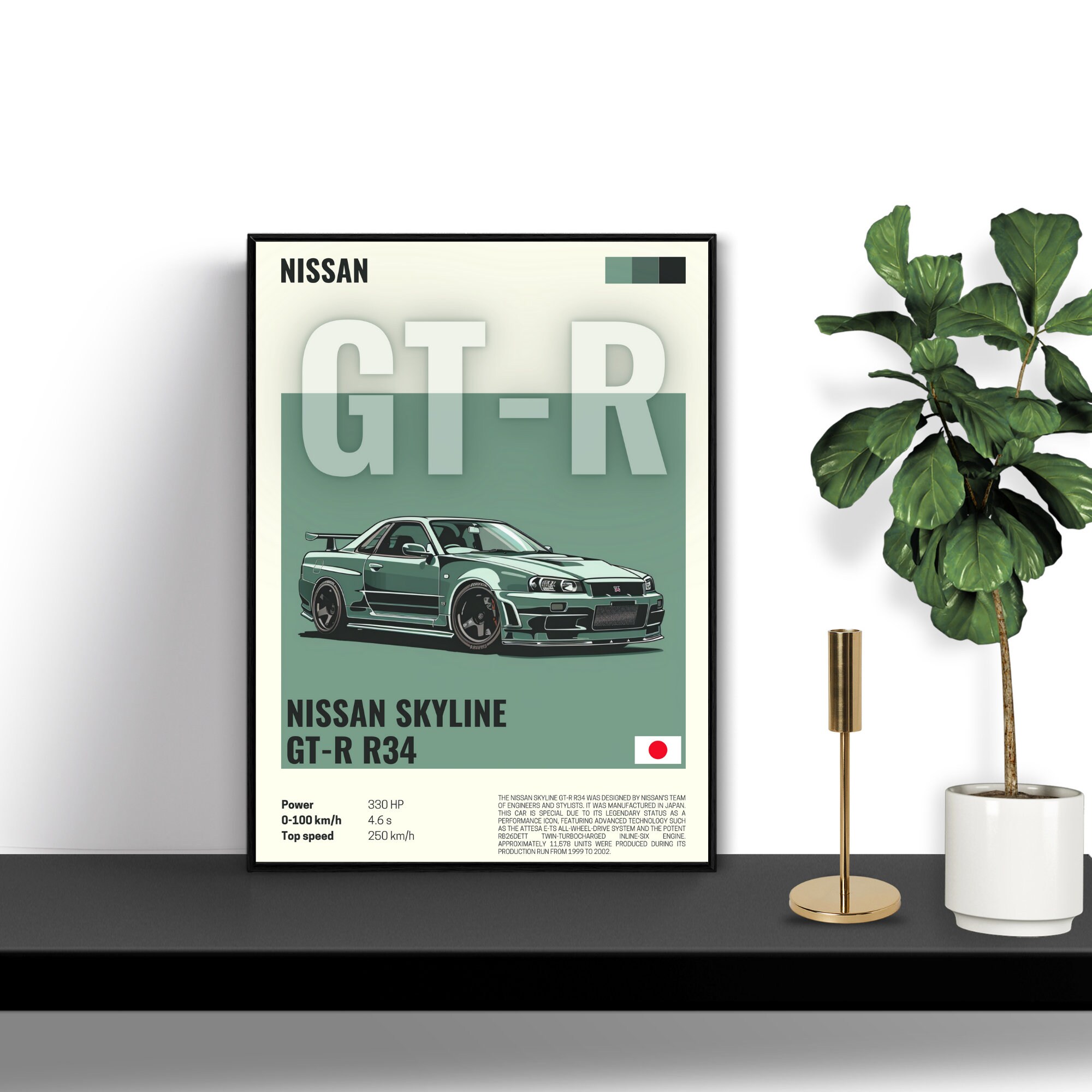 Nissan Skyline GTR R34 Poster Gift for Car Guy, Car Poster Wall Art ...