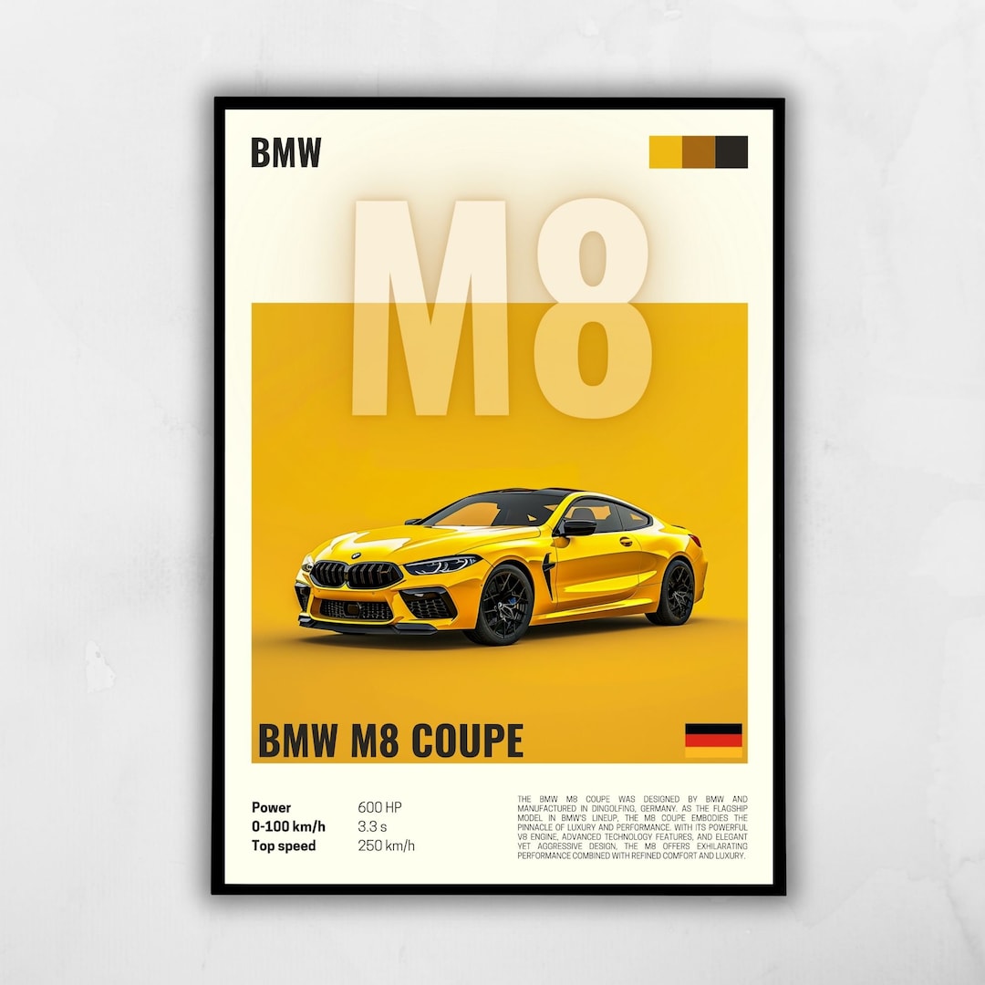 BMW M8 Coupe Poster Gift for Car Guy, Car Poster Wall Art Digital ...
