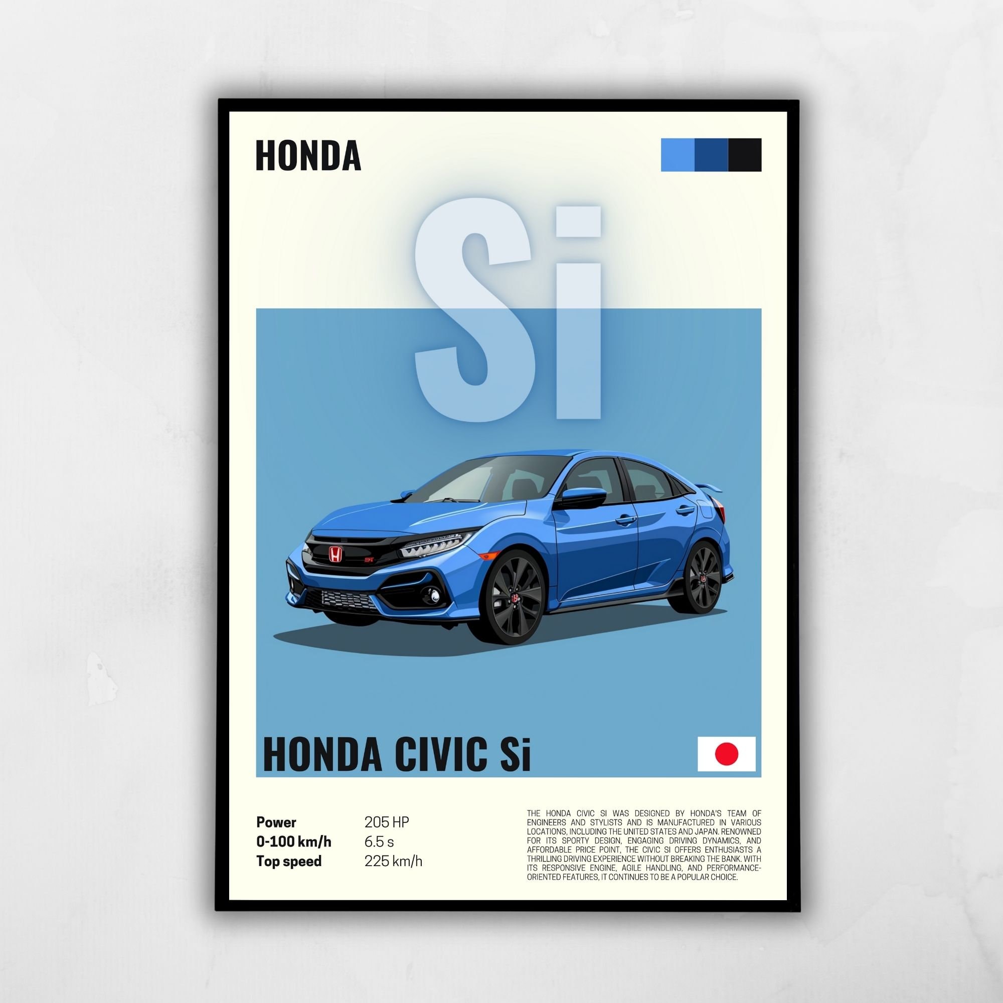 Honda Civic Si Poster Gift for Car Guy, Car Poster Wall Art Digital ...
