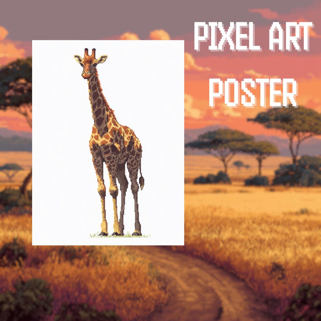 Pixelated Art Giraffe Poster Animal Wall Decor Minimal Safari Print ...
