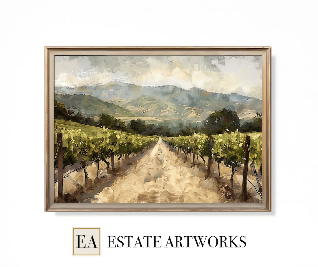 Vineyard Dawn - Lush Rows of Grapes Digital Art Print - Etsy