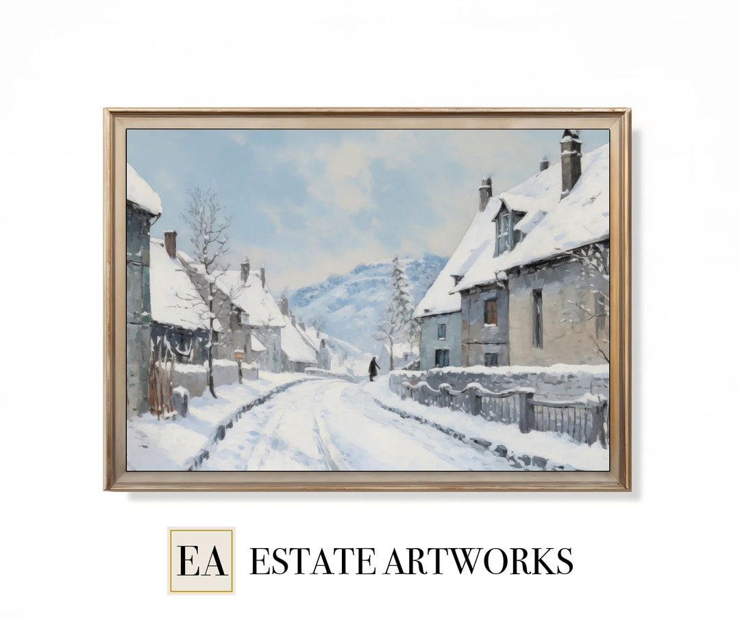 Quiet Snowfall - Vintage Village Winter Scene Digital Art Print - Etsy