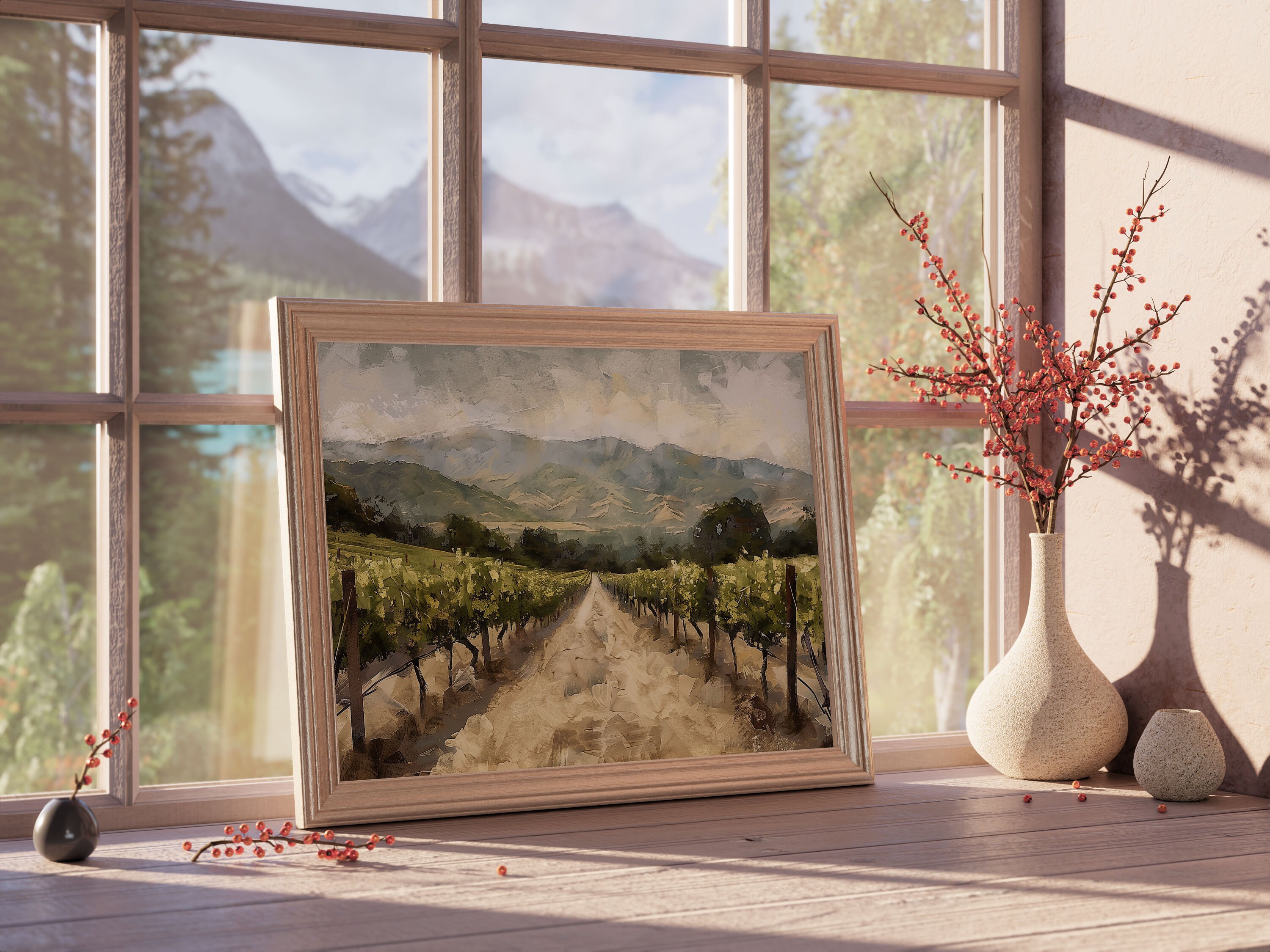 Vineyard Dawn - Lush Rows of Grapes Digital Art Print - Etsy