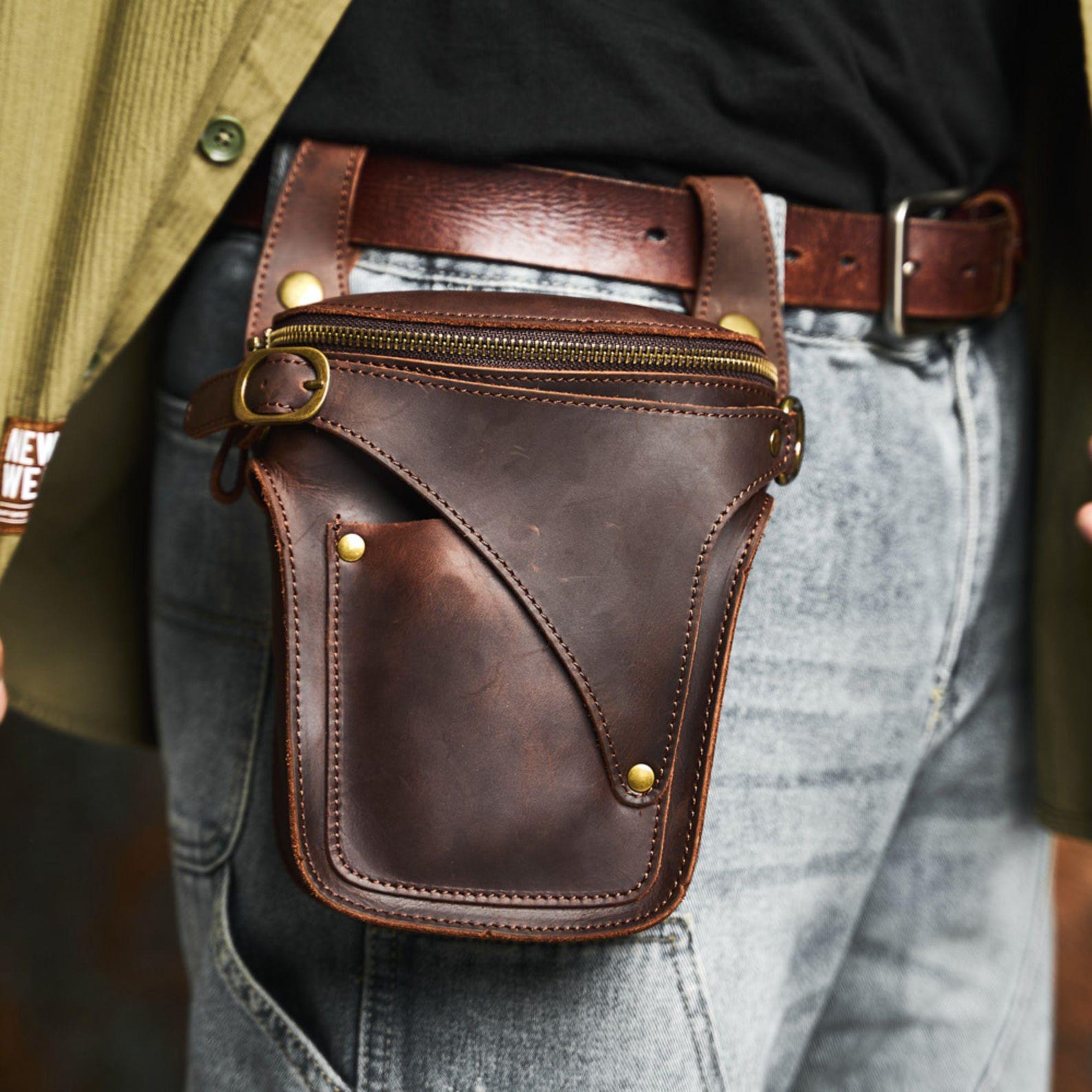 Leather Waist Bag Men Leg Pouch Men Purse Thigh Bag Belt Bag Travel Bag ...