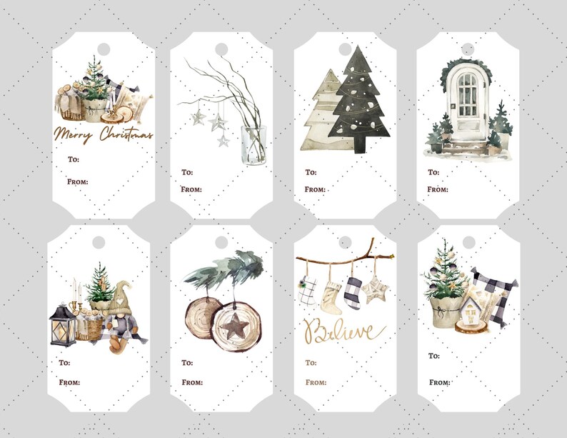 Whimsical Watercolor Christmas Ornaments, Printable Gift Tags, PDF ...