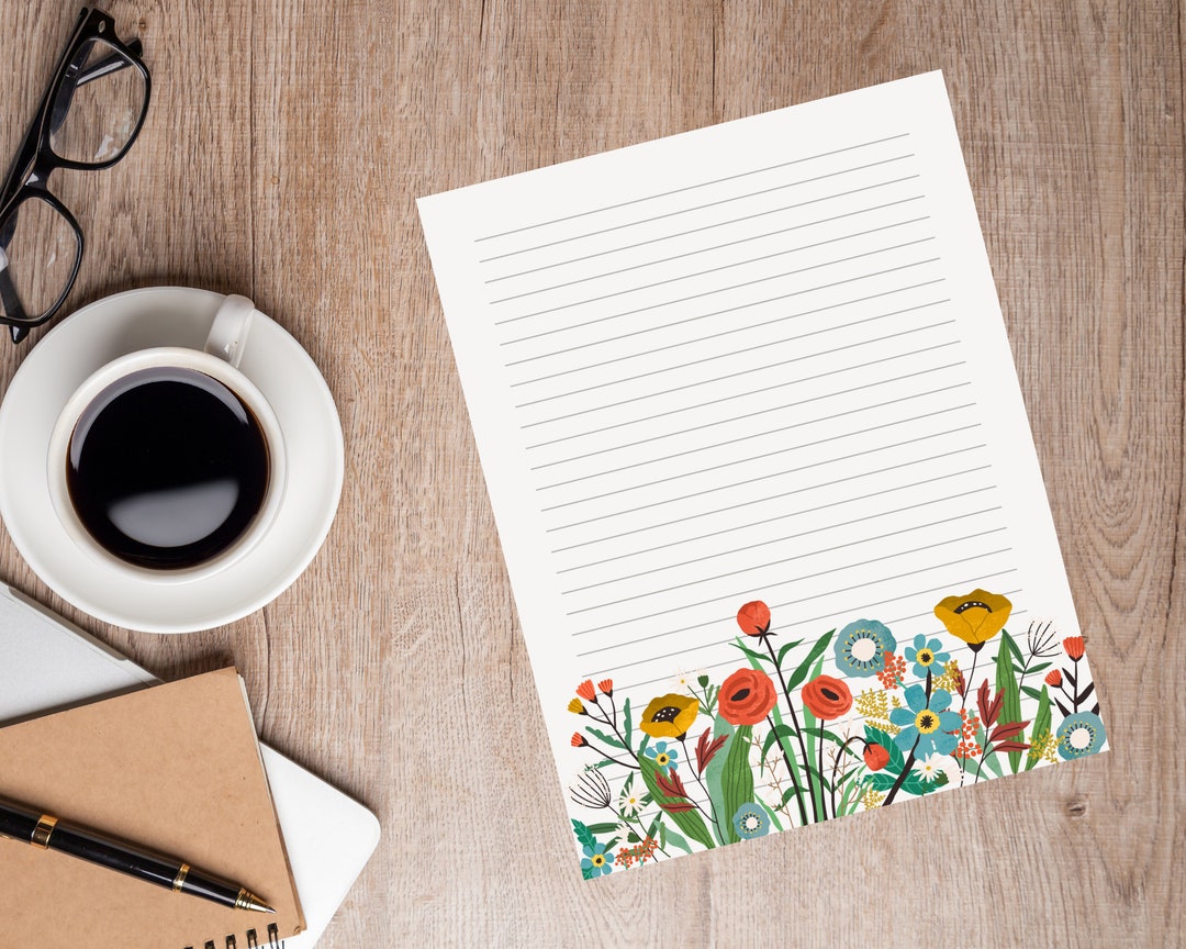 Bright Floral Stationery Set, Printable 8.5" X 11" Lined & Unlined ...