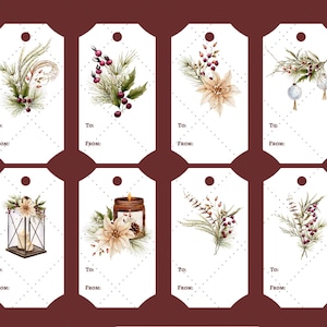 Floral Christmas Gift Tags, PDF / PNG Digital Design Files, Instant ...