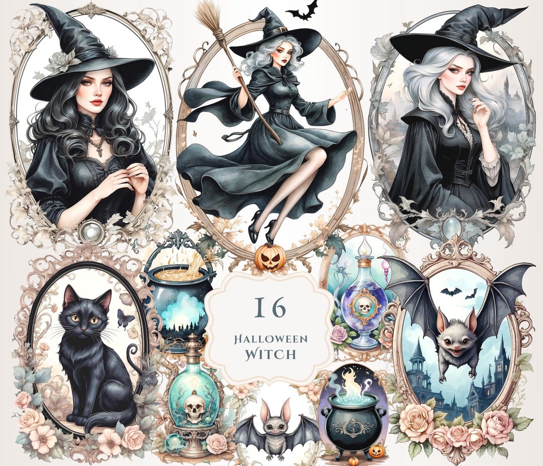 Witch Clipart Bundle | Creepy Halloween Clipart | Gothic Clipart ...