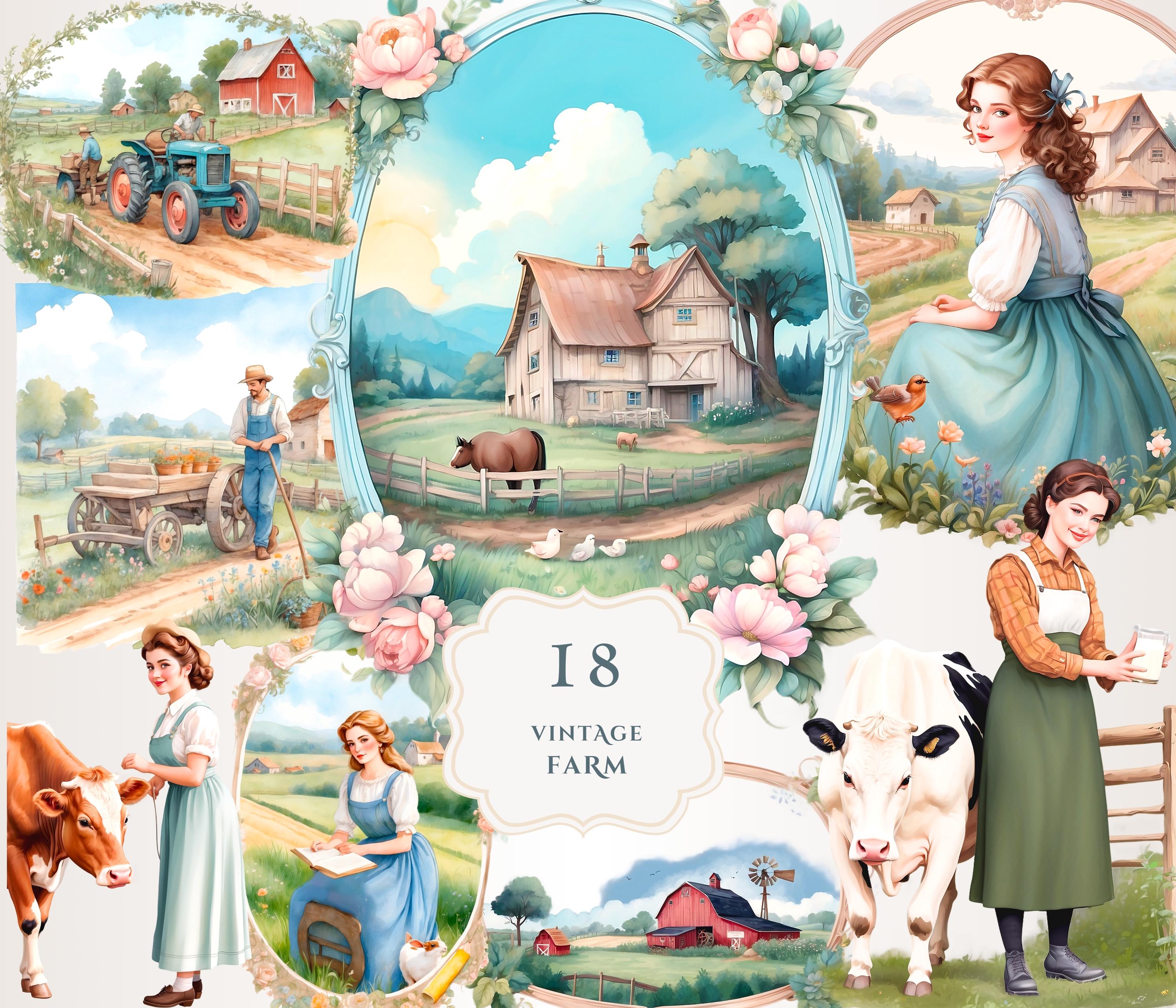 Vintage Farm Clipart Bundle Country Clipart Farm Barn Illustration ...