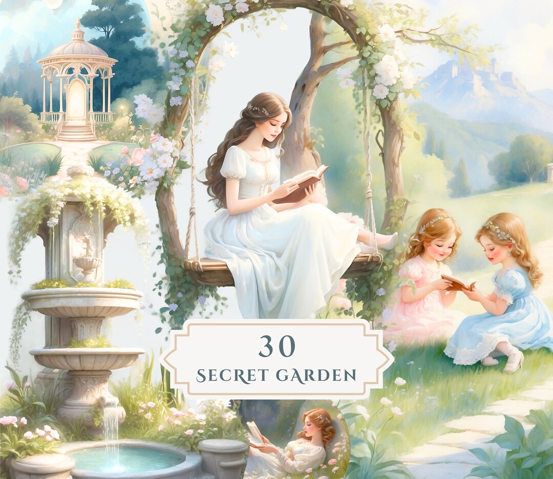 Secret Garden Clipart Collection Romantic Gazebo Vintage Ladies Reading ...