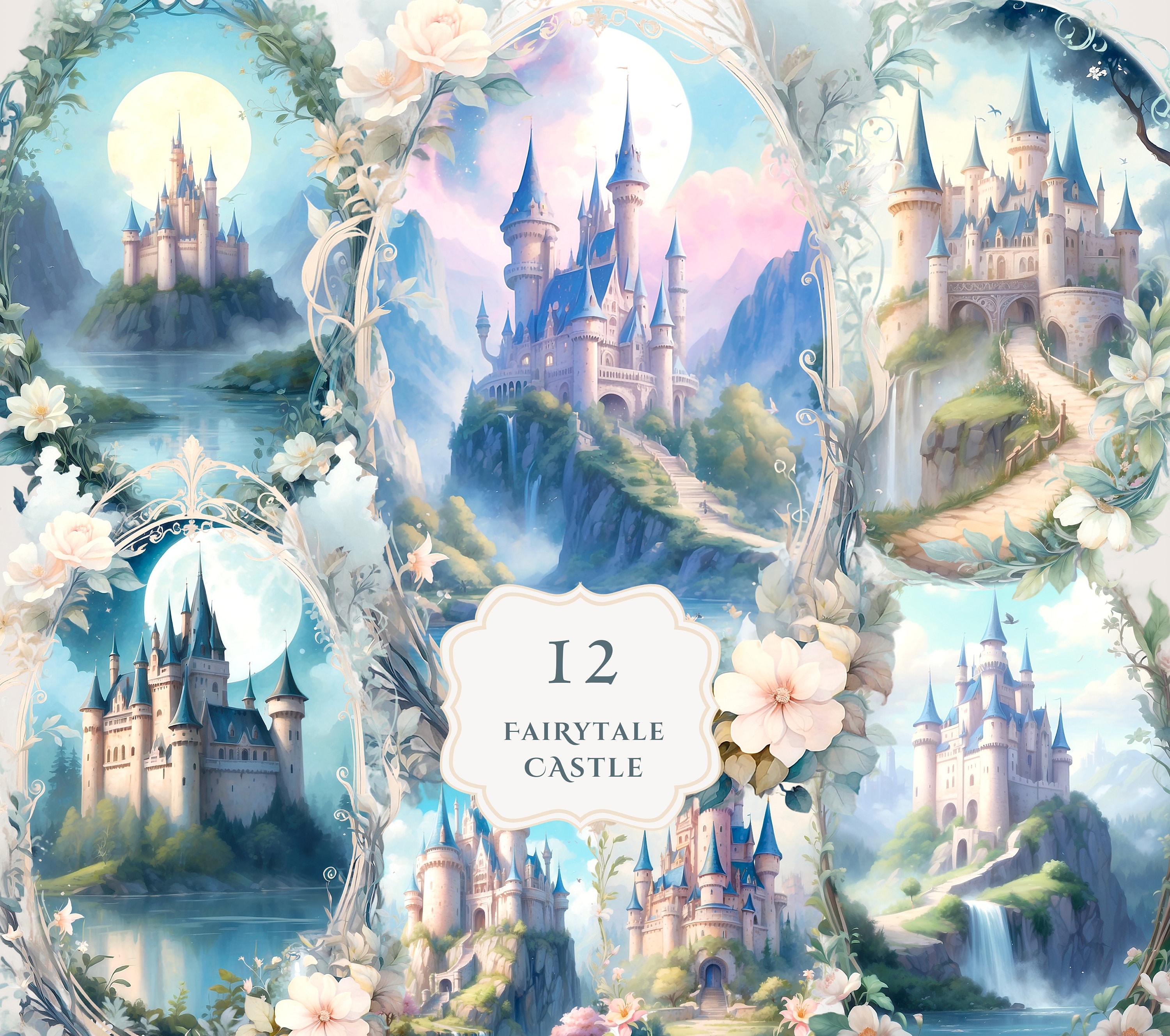 Fairytale Castle Clipart Collection | Vintage Style | Watercolor ...
