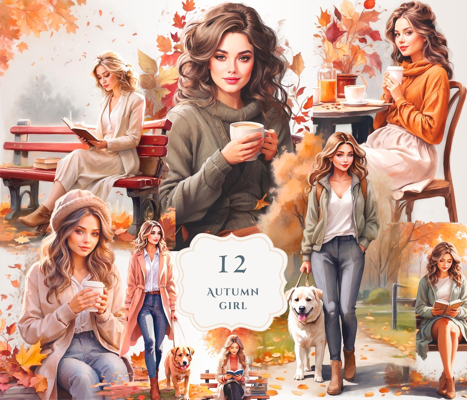 Autumn Girl Clipart Bundle | Fall Fashion Girl Clipart | Beautiful ...