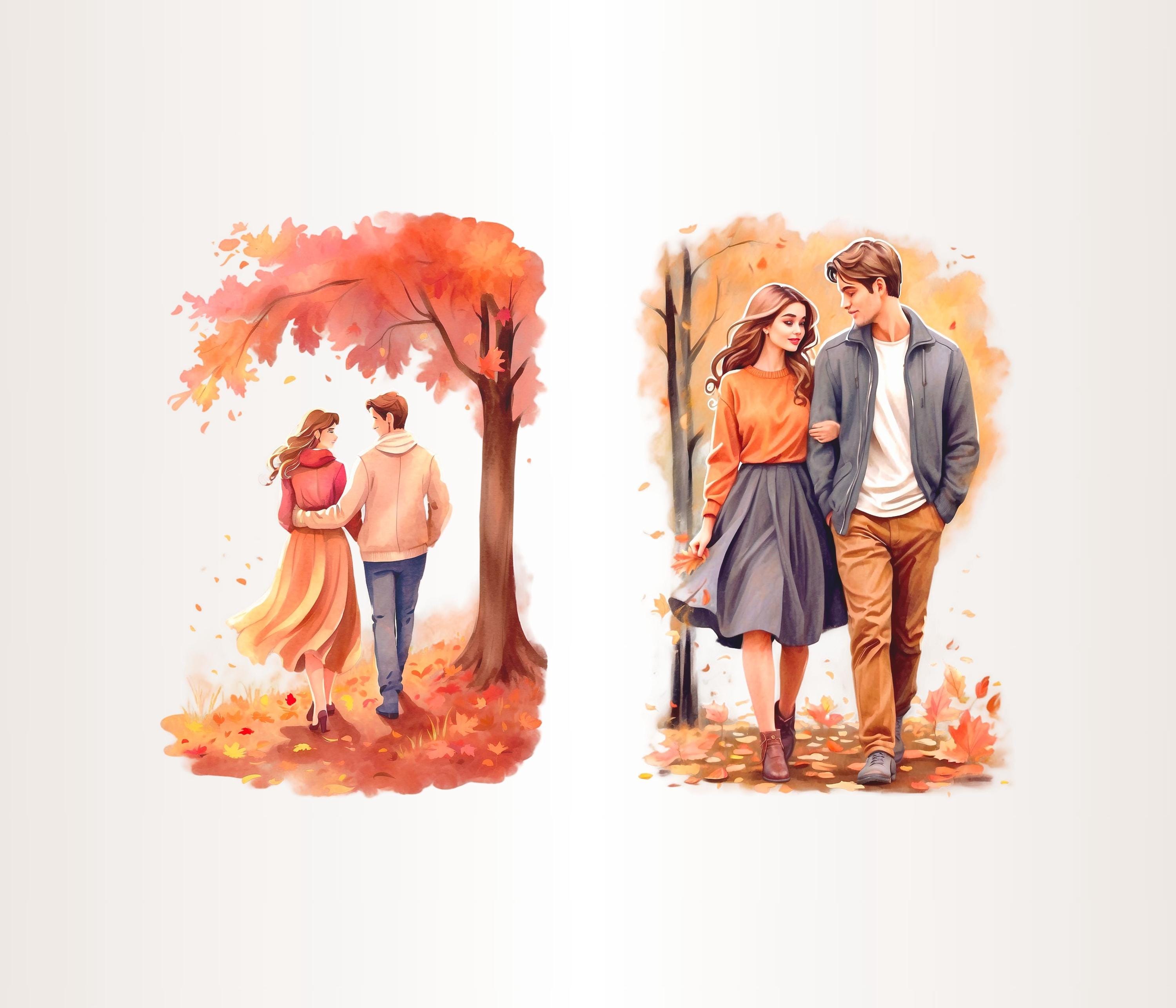 Autumn Romantic Couples Clipart Set | Lovers Clipart | Autumn Scenery ...