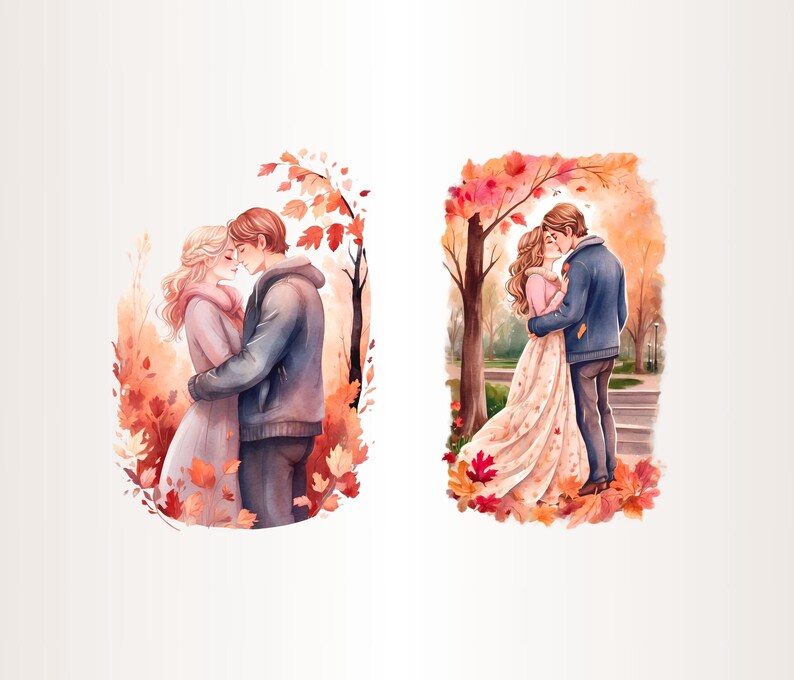 Autumn Romantic Couples Clipart Set | Lovers Clipart | Autumn Scenery ...