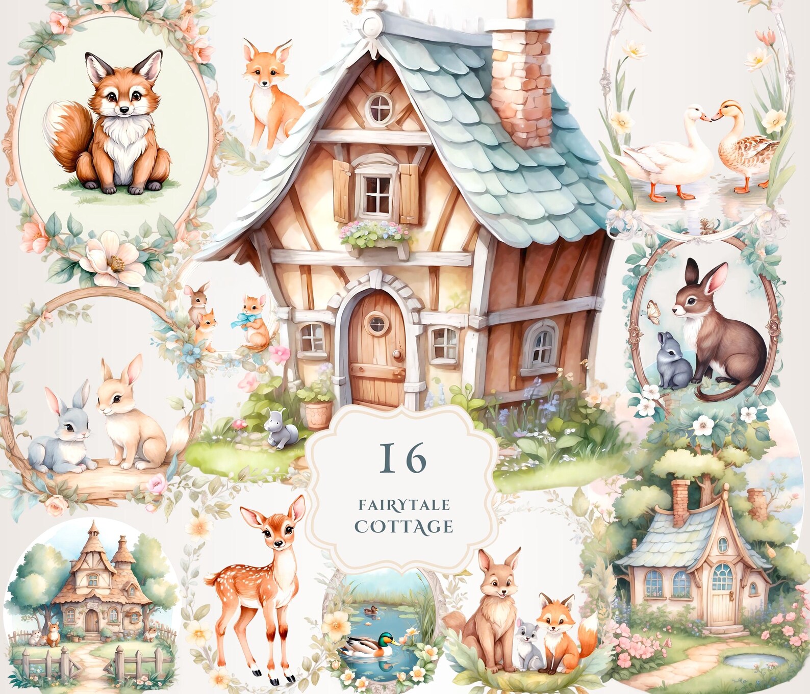 Vintage Fairytale Cottage Clipart Bundle | Woodland Clipart | Cute ...