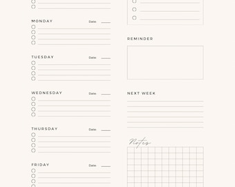 7 Day Weekly Planner - Etsy