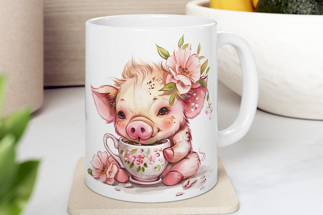 Cute Teapot Pig 11oz or 15oz Mug, Kawaii Pig Mug, Nano Pig Mug, Spring ...