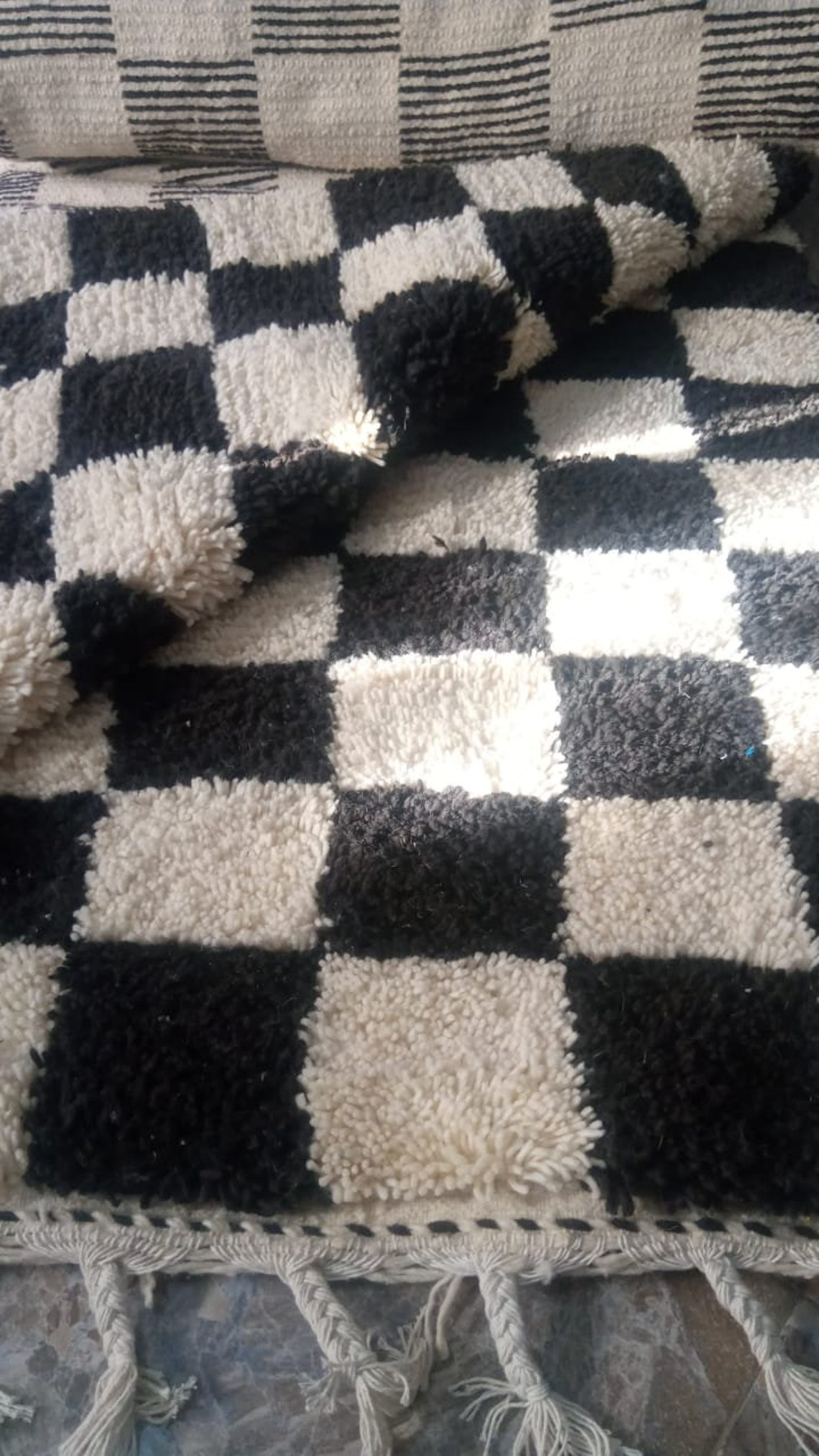 Black and White Checkered Rug Handmade Wool Berber Carpet Rug Moroccan ...