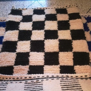 Black and White Checkered Rug Handmade Wool Berber Carpet Rug Moroccan ...