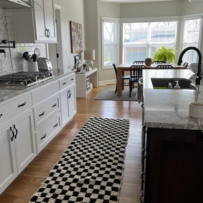 Black and White Checkered Rug Handmade Wool Berber Carpet Rug Moroccan ...